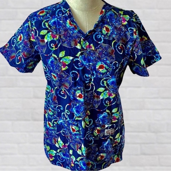 Scrub Zone | Tops | Scrub Zone Large Dark Blue Floral Print Scrub Top ...